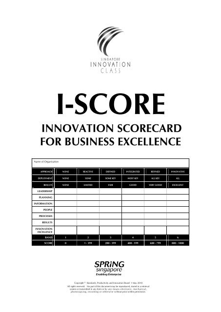 i-score innovation scorecard for business excellence - Spring
