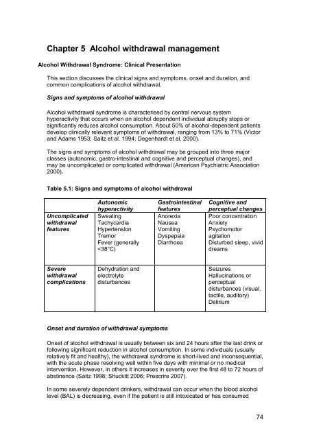 Chapter 5 Alcohol withdrawal management