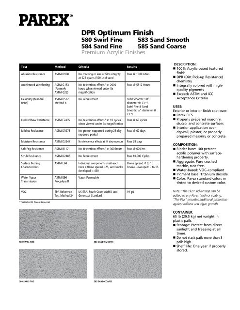 Data Sheet: DPR Optimum Acrylic Finishes (English) - Parex