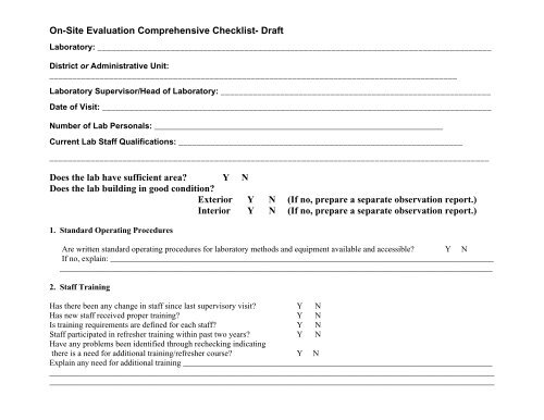 On-Site Evaluation Comprehensive Checklist