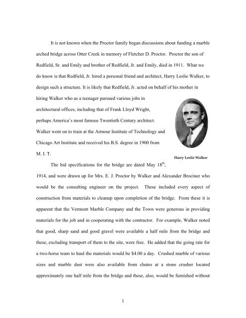 Proctor Marble Bridge History - Town of Proctor, Vermont