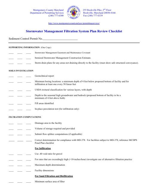 Stormwater Management Filtration System Plan Review Checklist
