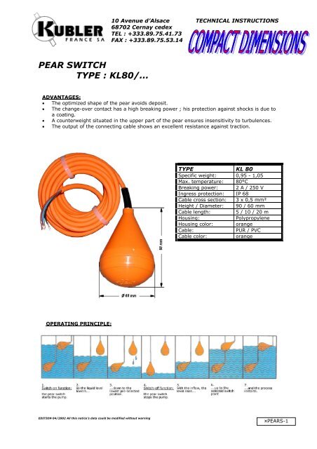 PEAR SWITCH TYPE : KL80/... - Kubler France