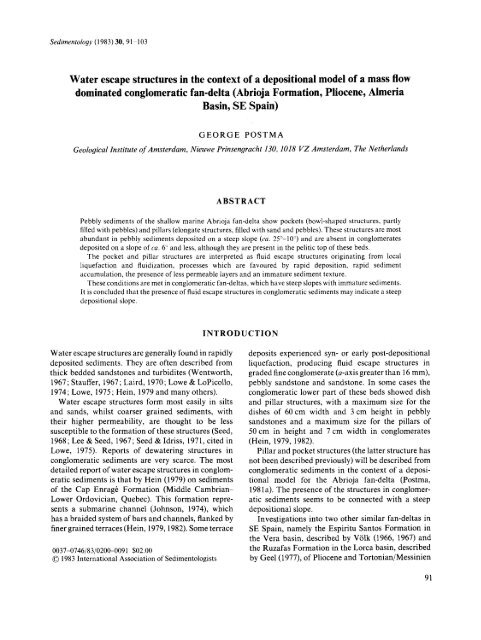 Water escape structures in the context of a depositional model of a ...