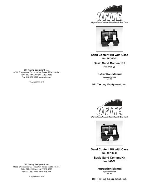 167-00-C - Sand Content Kit - OFI Testing Equipment, Inc.