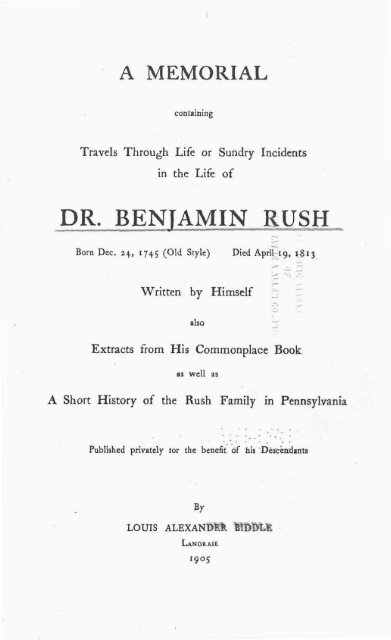 Dr Benjamin Rush - Stamper Family Project