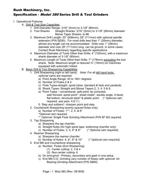 Spec Rush Model 380 Drill and Tool Grinder - Rush Machinery