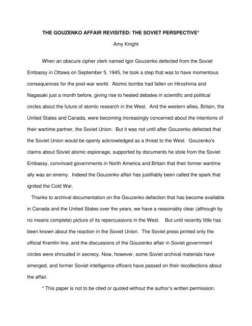 THE GOUZENKO AFFAIR REVISITED: THE SOVIET PERSPECTIVE ...