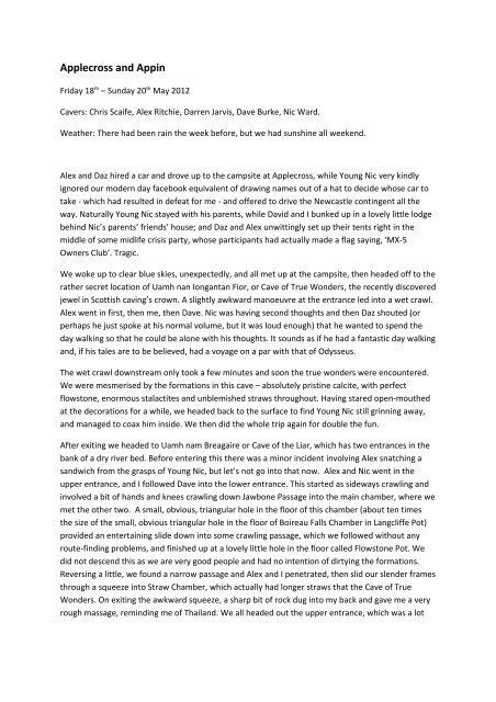 Applecross and Appin (main report) - Black Rose Caving Club