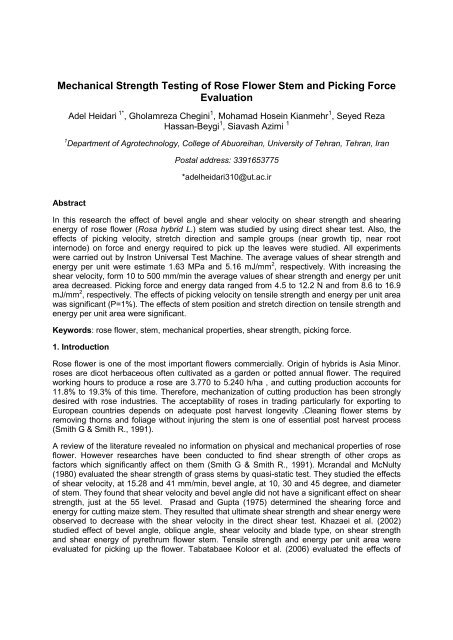Mechanical Strength Testing of Rose Flower Stem and Picking ...