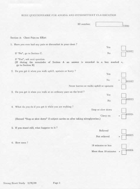 Rose Questionnaire for Angina & Intermittent Claudication