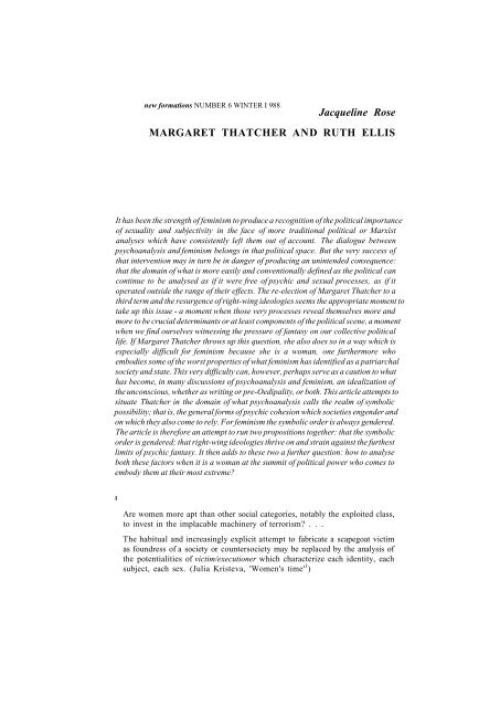 Jacqueline Rose MARGARET THATCHER AND RUTH ELLIS