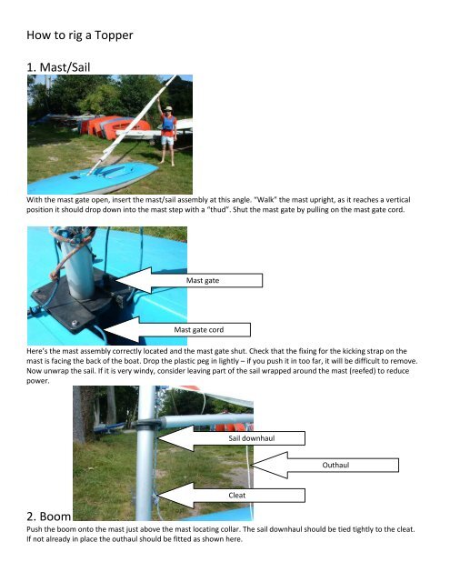 How to rig a Topper 1. Mast/Sail 2. Boom - Kingsmead Sailing Club