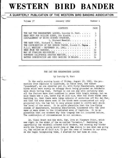 WESTERN 'B'IRD BANDER - Western Bird Banding Association