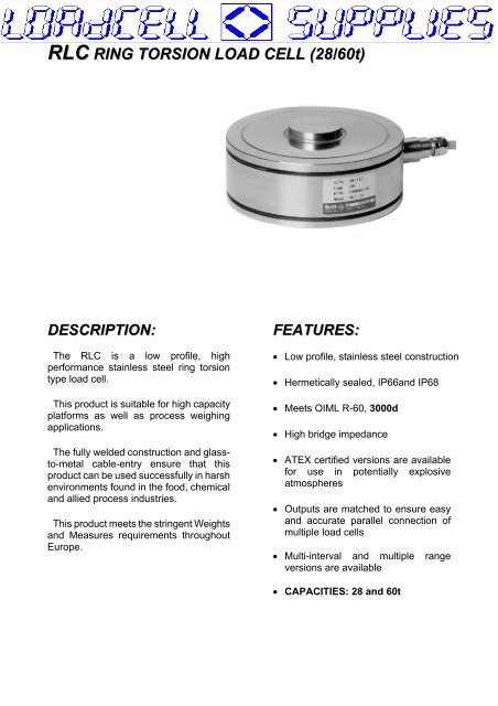 RLC Ring Torsion Load Cell 28/60t