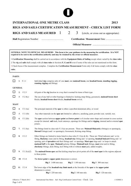 IOM Rig Certification Measurement – Check List Form - iomica