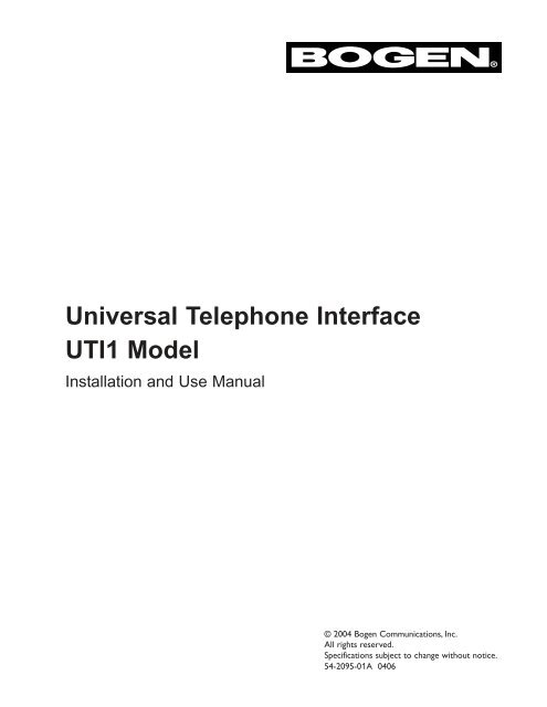 UTI1 Manual - Bogen Communications