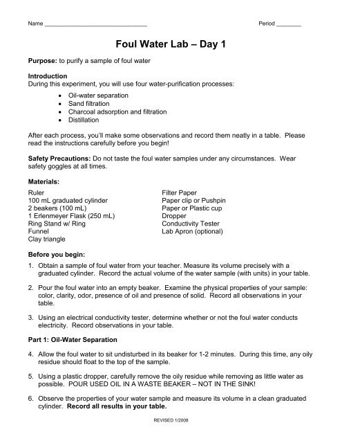 Foul Water Lab – Day 1