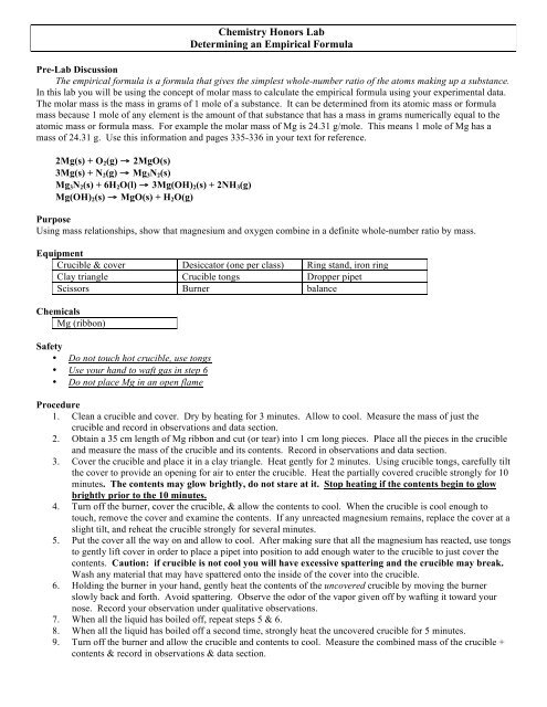 Chemistry Honors Lab Determining an Empirical Formula