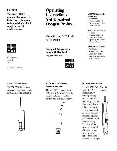 YSI-5700 Series Dissolved Oxygen Sensors - TPS