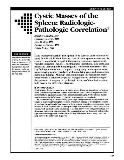 Cystic Masses of the Spleen: Radiologic- - RadioGraphics