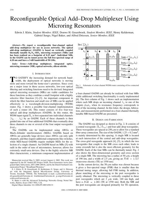 Reconfigurable Optical Add–Drop Multiplexer Using Microring ...