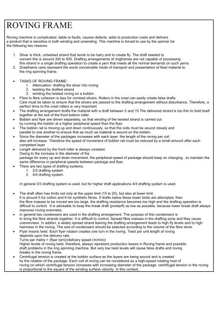 ROVING FRAME - Cotton Yarn Market