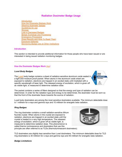 "Radiation Dosimeter Badge Usage" [pdf] - Brown University
