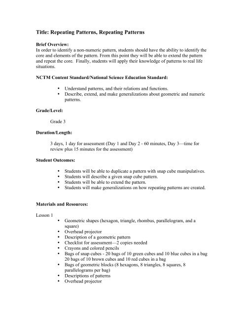 Title: Repeating Patterns, Repeating Patterns