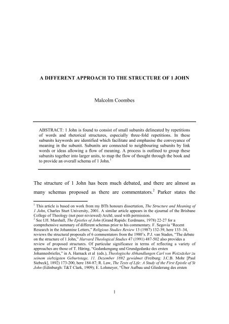 A DIFFERENT APPROACH TO THE STRUCTURE OF 1 JOHN ...