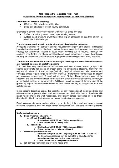 Guidelines for the transfusion management of massive bleeding