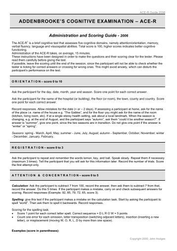 The Addenbrooke's Cognitive Examination Revised (ACE-R): a brief ...