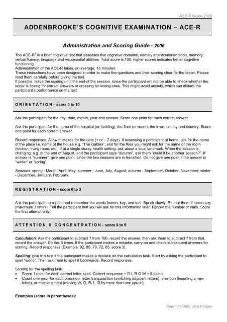 ADDENBROOKE'S COGNITIVE EXAMINATION – ACE-R