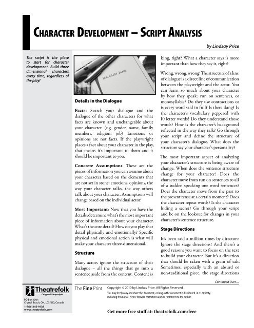 CHARACTER DEVELOPMENT – SCRIPT ANALYSIS - Theatrefolk