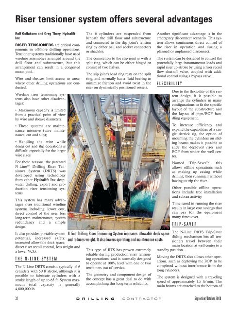 Riser tensioner system offers several advantages - IADC