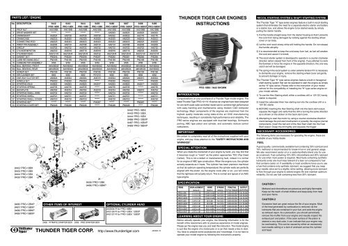 THUNDER TIGER CAR ENGINES INSTRUCTIONS