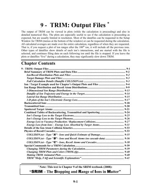 9 - TRIM: Output Files - SRIM