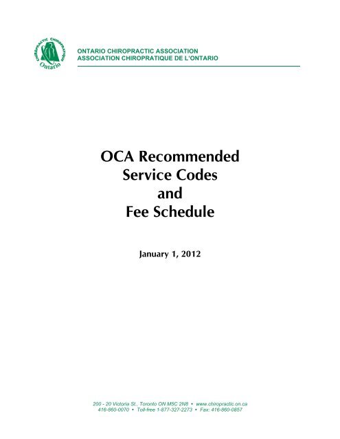 OCA Recommended Service Codes and Fee Schedule January 1 ...