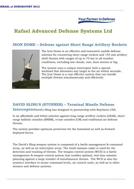 Rafael Advanced Defense Systems Ltd - Israel at Eurosatory