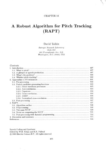 A Robust Algorithm for Pitch Tracking (RAPT) A Robust Algorithm for Pitch Tracking (RAPT)