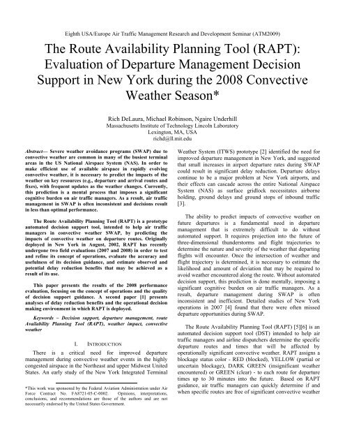 The Route Availability Planning Tool (RAPT) - MIT Lincoln Laboratory