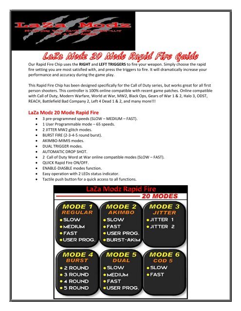 LaZa Modz 20 Mode Rapid Fire Complete Guide - Team LaZa