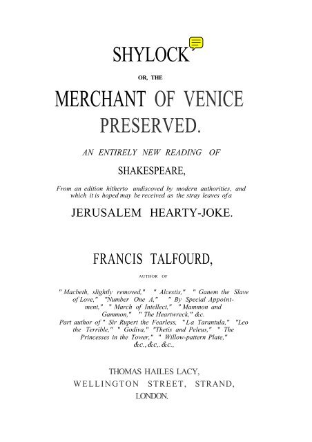 or, The Merchant of Venice Preserved - Victorian Plays Project