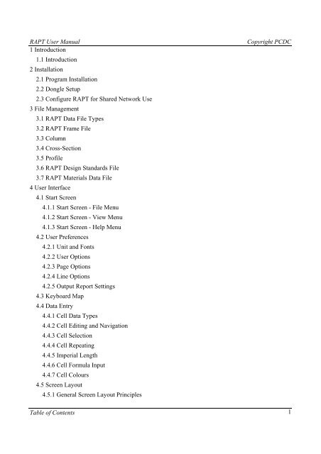 RAPT User Manual Copyright PCDC - RAPT Concrete Design ...