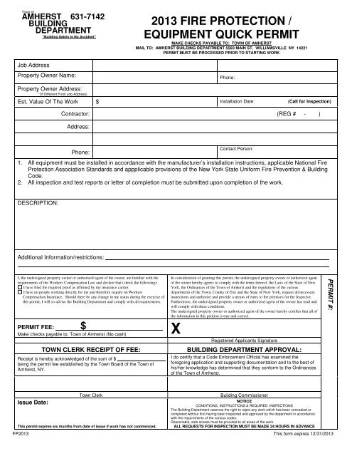 2013 fire protection / equipment quick permit - Town of Amherst