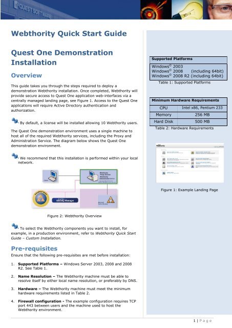 Webthority 6.5 Quest One Quick Start - Quest Software