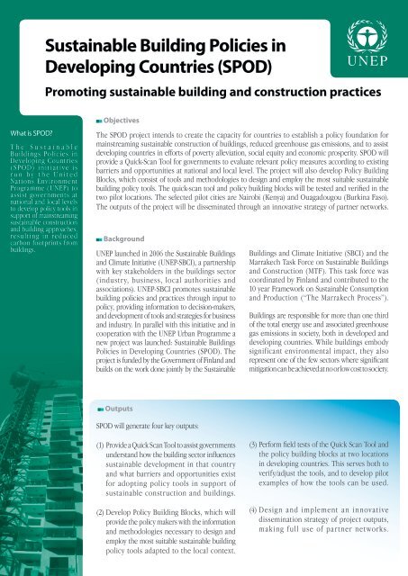 Sustainable Building Policies in Developing Countries (SPOD) - UNEP