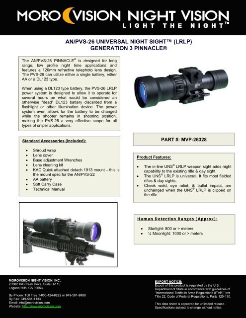 an/pvs-26 universal night sight™ (lrlp) generation 3 pinnacle