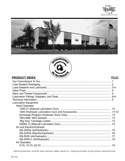 PRODUCT INDEX PAGE - Val-Tex