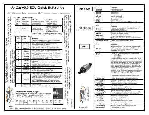 JetCat ECU Quick Reference - JetCat USA Turbines